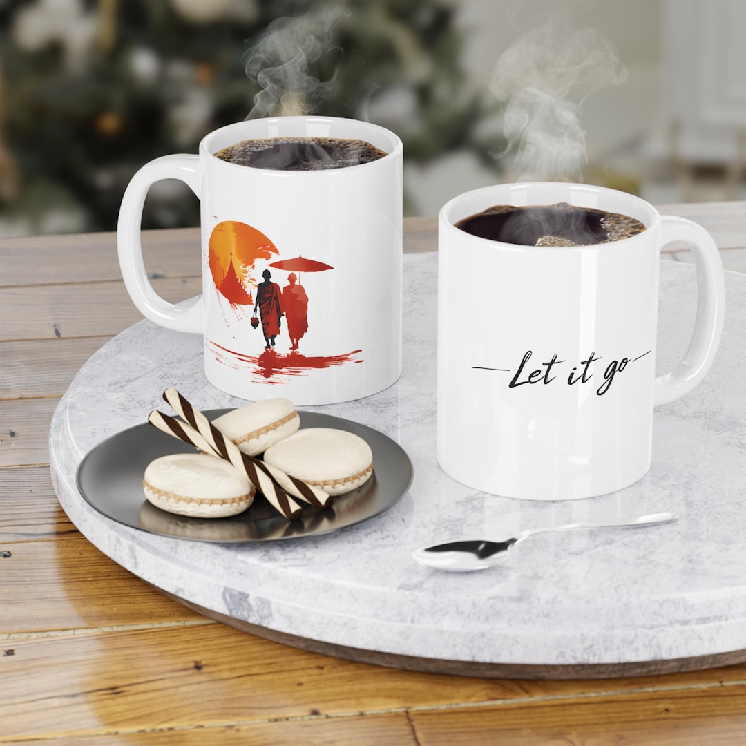 Street Art Buddha Monks Ceramic Mug, Let It Go Coffee Cup, Unique Urban ...
