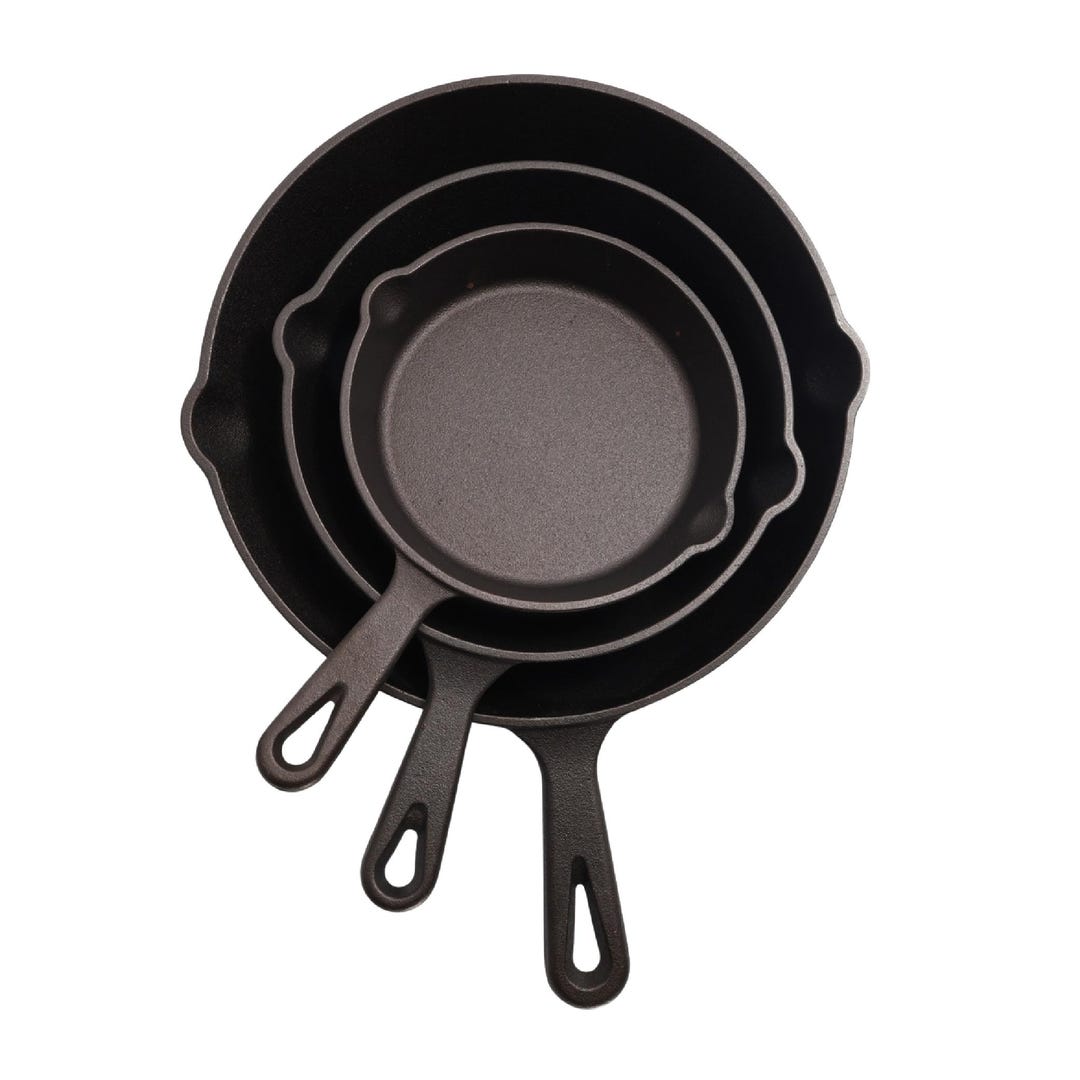Buckingham Cast Iron Pre Seasoned Set of 3 Frying Pan Skillet for Safe ...