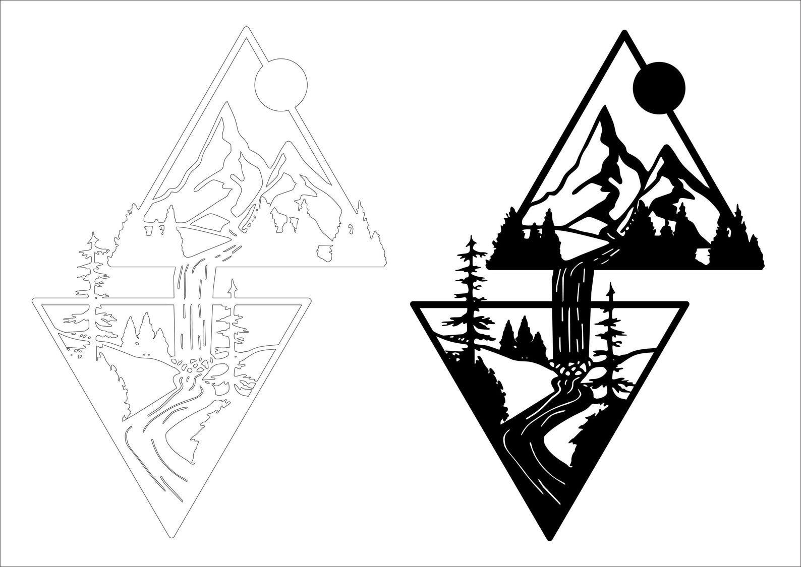 Mountains With Waterfall in Triangles – Geometric Nature CNC Design - Etsy