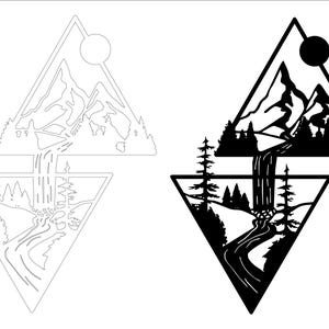 Mountains With Waterfall in Triangles – Geometric Nature CNC Design - Etsy