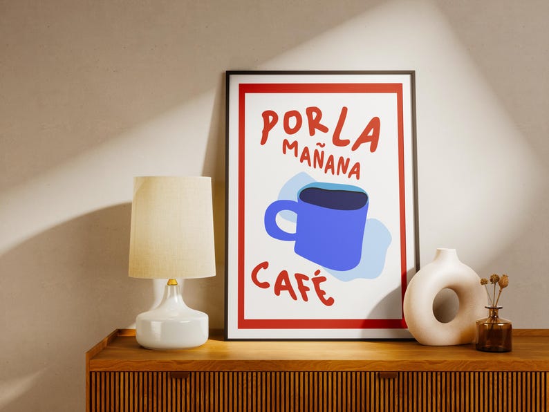 Por La Mañana Cafe Print - Trendy Coffee Poster - Maximalist Wall Art ...