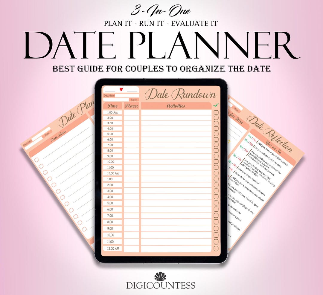 Date Planner Template, Digital Planner, Date Rundown, Date Reflection ...