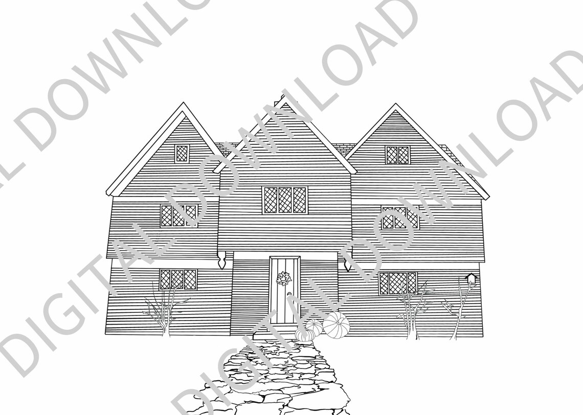 Salem Witch House- Coloring Page - Etsy