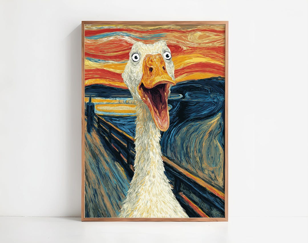 Funny Goose 'the Scream' Parody Art Print • Quirky Animal Poster ...
