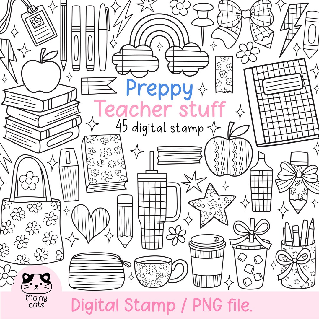 Teacher Stuff Digital Stamp Teacher Life Coloring Education Stamp ...