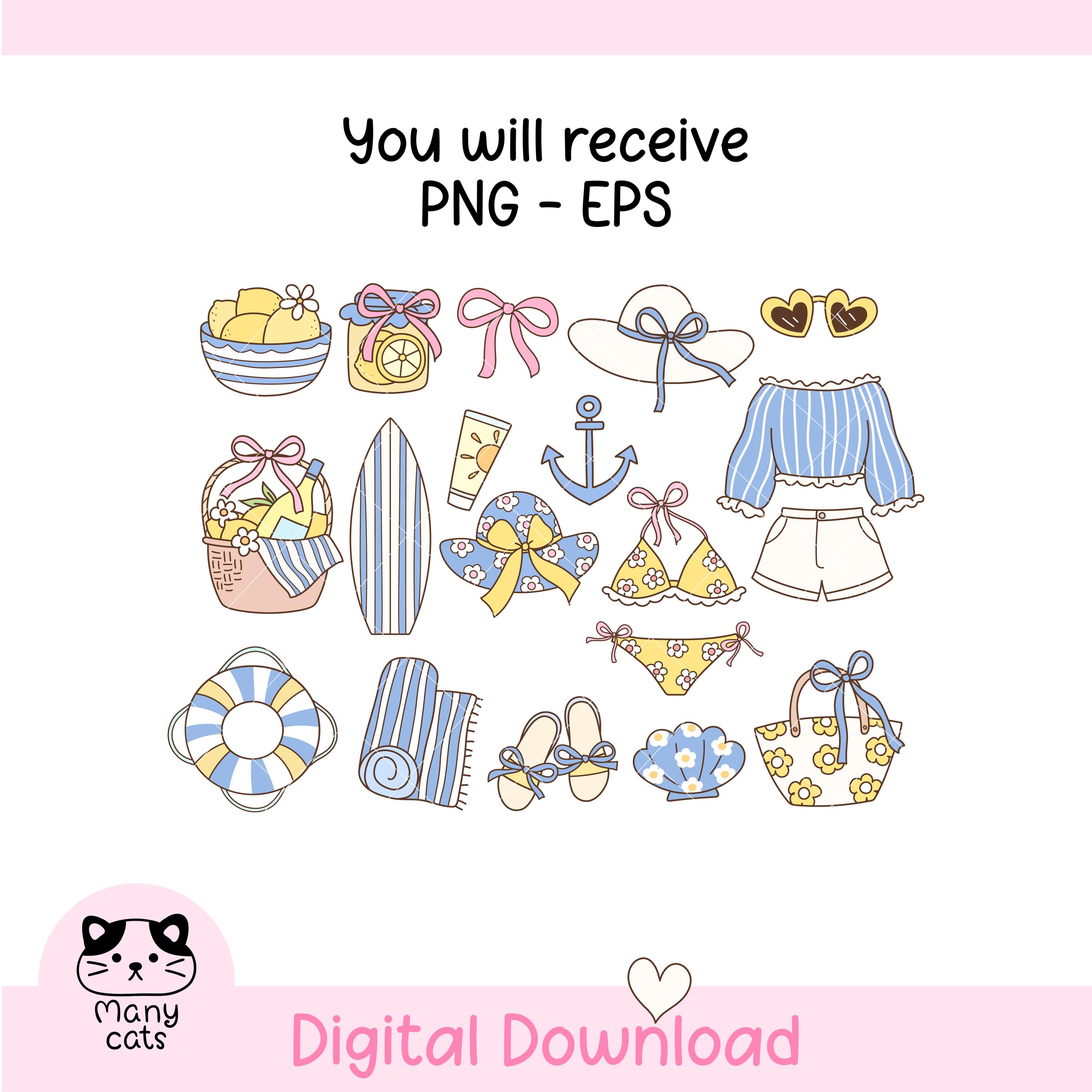 Girly Lemon Summer Clipart Preppy Summer Beach Png Seaside Charm Png ...