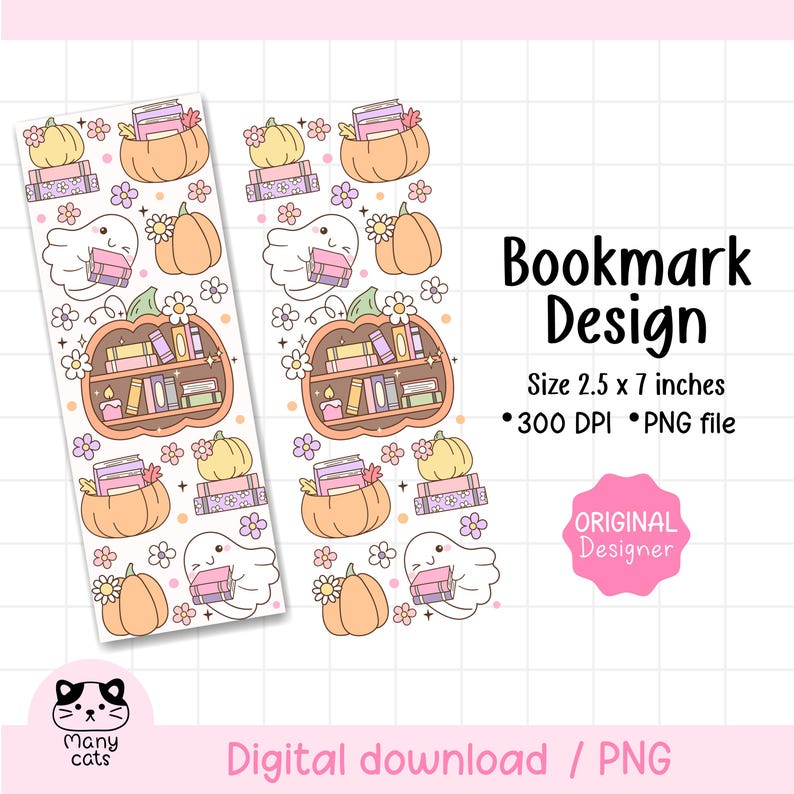 Pumpkin Ghost Reading Bookmark Png Bookish Ghost Bookmarks Digital ...