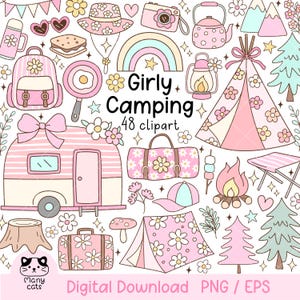 Girly Camping Clipart Pink Blue Camping Png Travel Clipart Summer Camp ...
