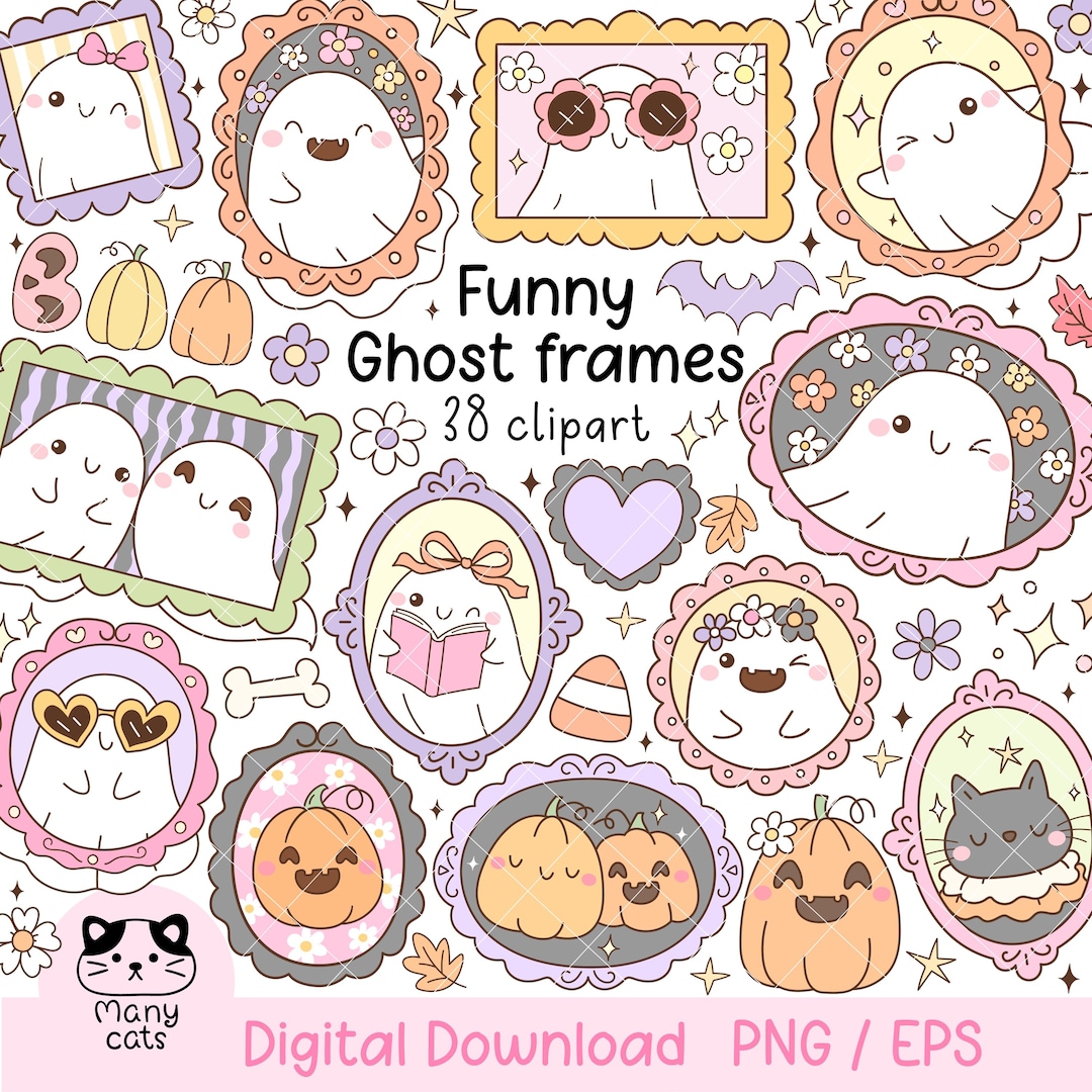 Funny Ghost Frames Clipart Pastel Halloween Clipart Fall Frames Ghost ...