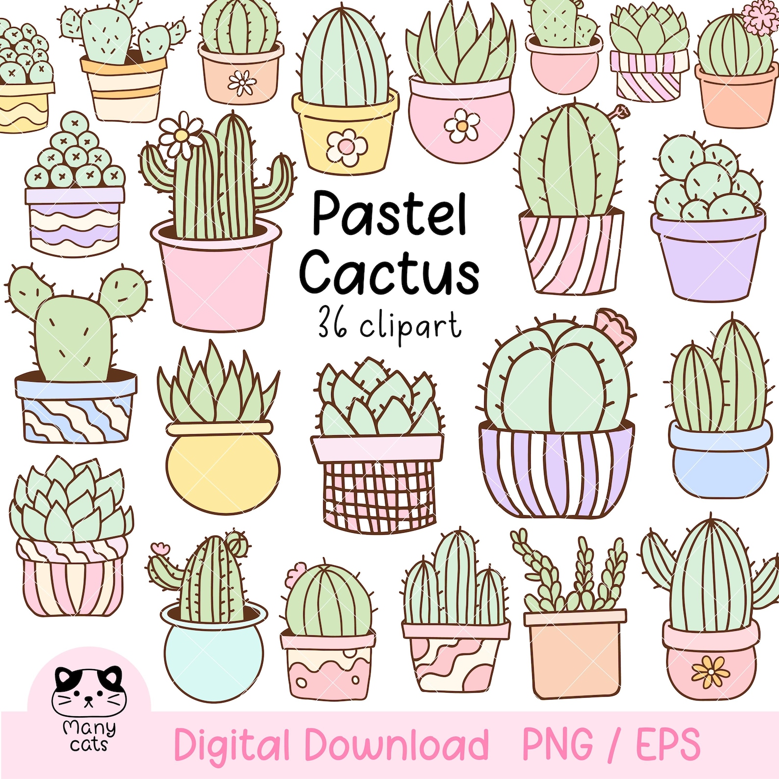 Cactus Clipart Pastel Cactus Png Succulent Clipart Cactus in Pot Png ...