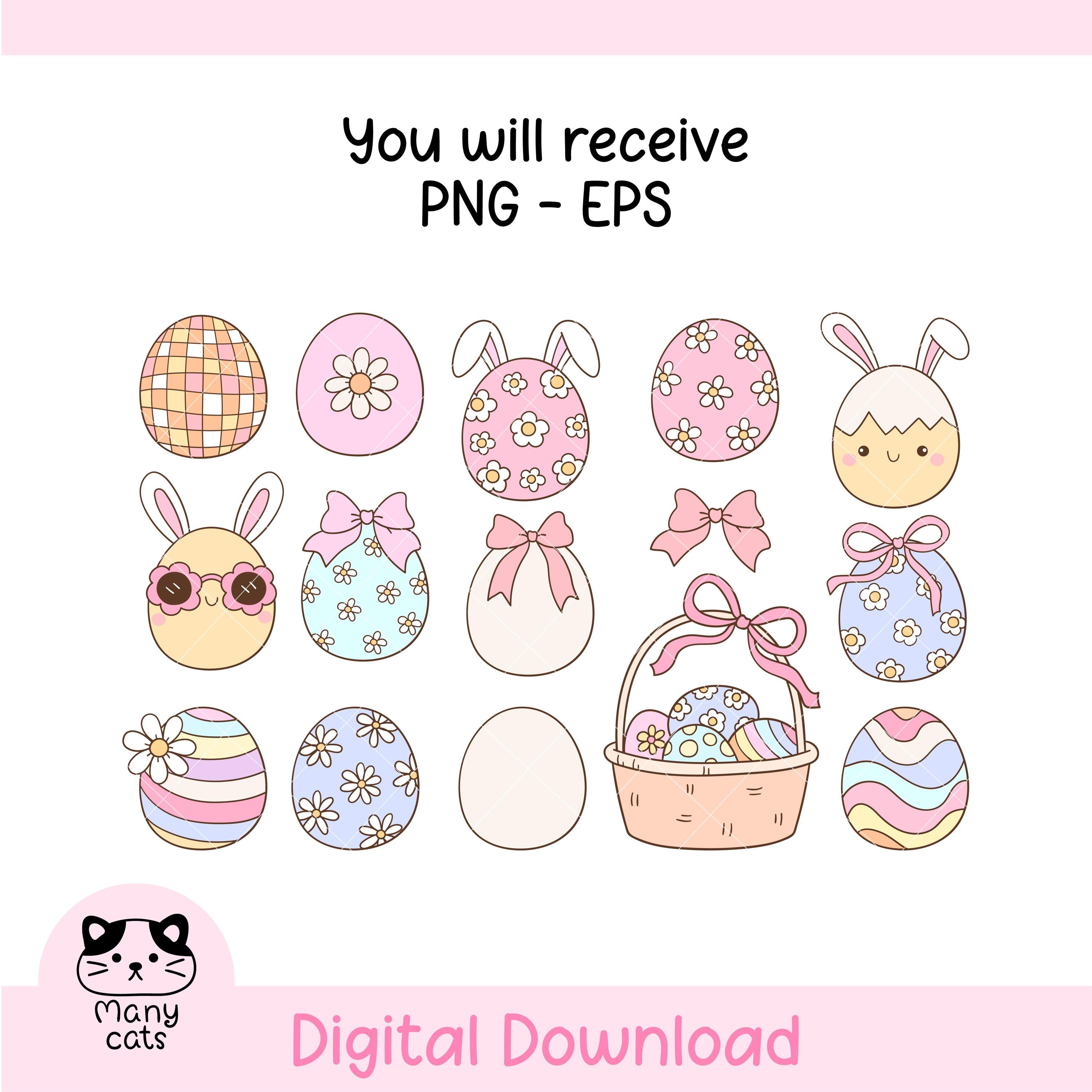 Pastel Groovy Easter Eggs Clipart Coquette Eggs Png Spring Png Retro ...