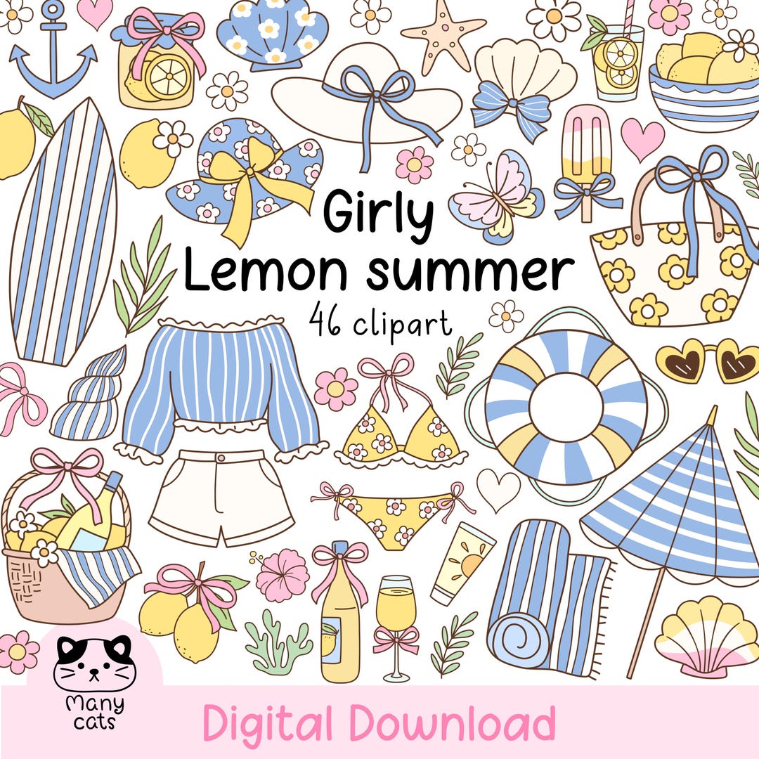 Girly Lemon Summer Clipart Preppy Summer Beach Png Seaside Charm Png ...