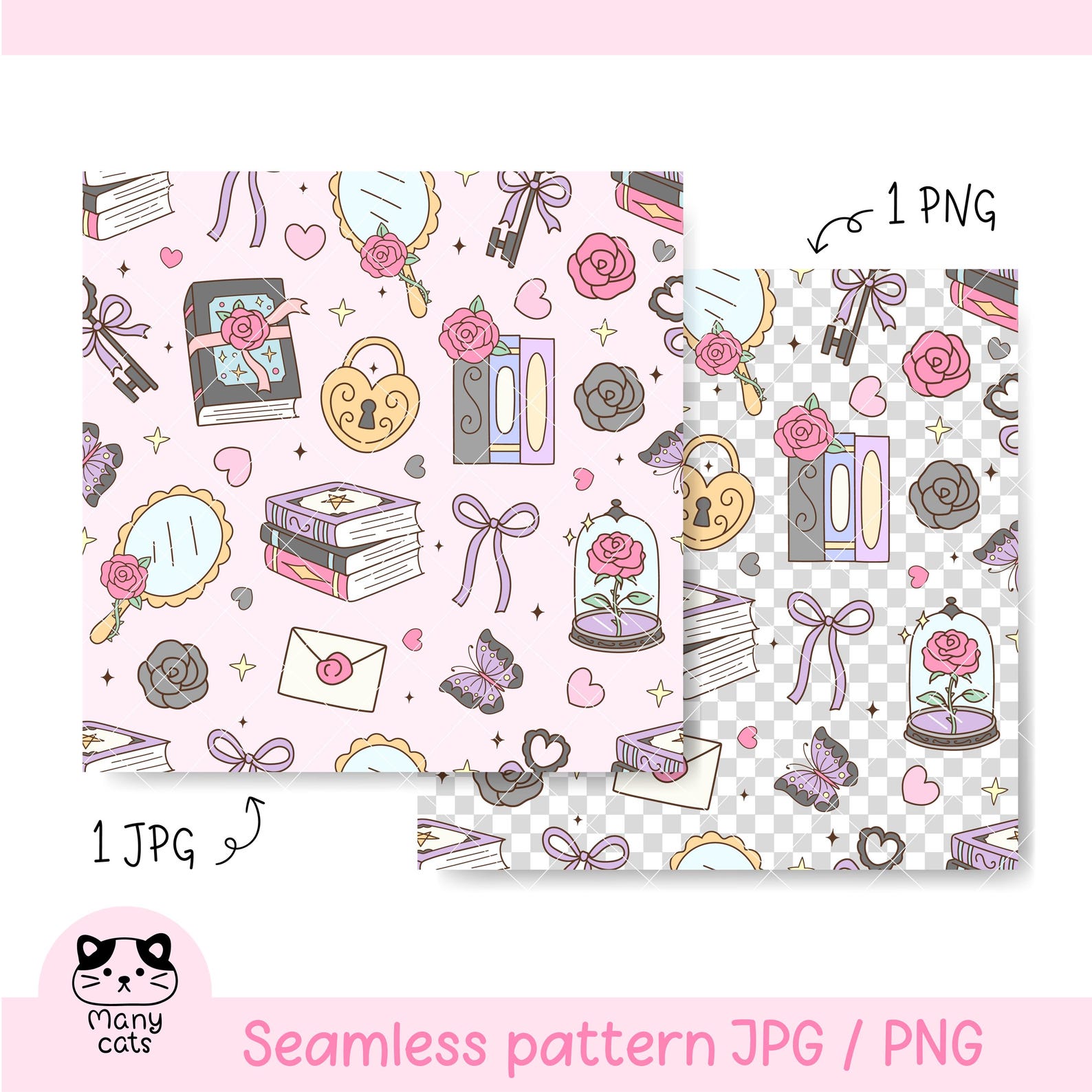 Fantasy Bookish Seamless Pattern Romantasy Pattern Dark Academia Book ...