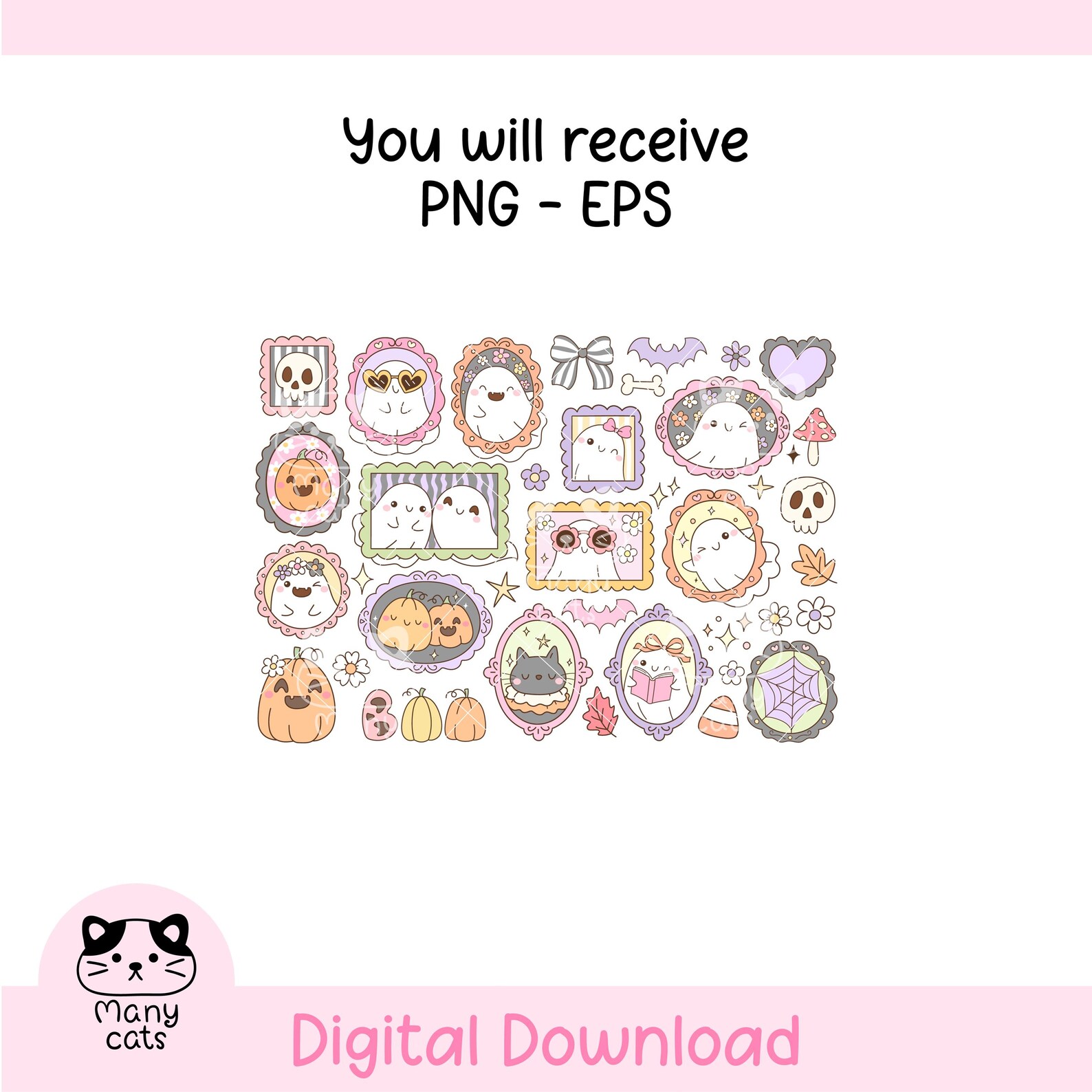 Funny Ghost Frames Clipart Pastel Halloween Clipart Fall Frames Ghost ...