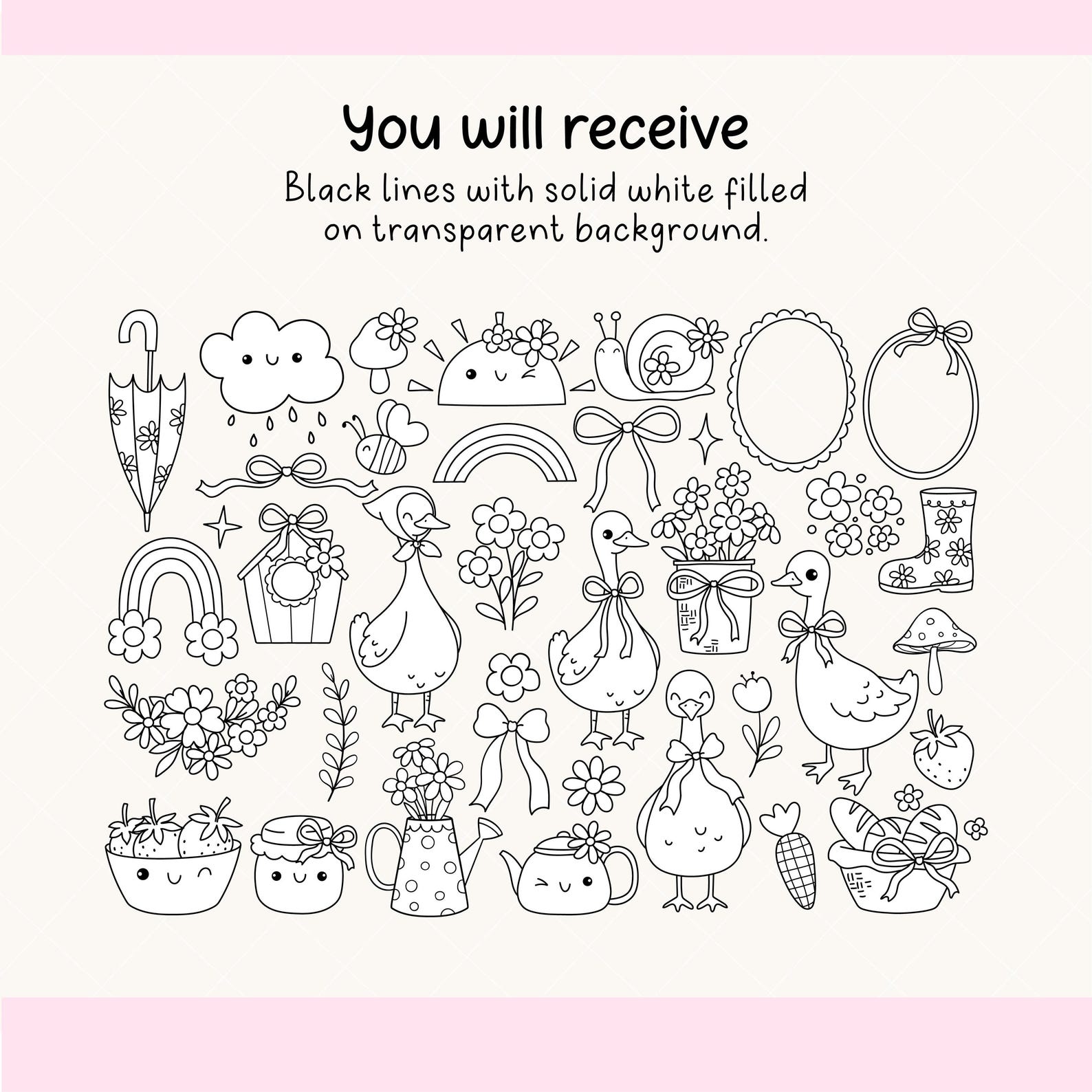 Doodle Spring Cottage Digital Stamp Spring Coloring Png Silly Goose ...