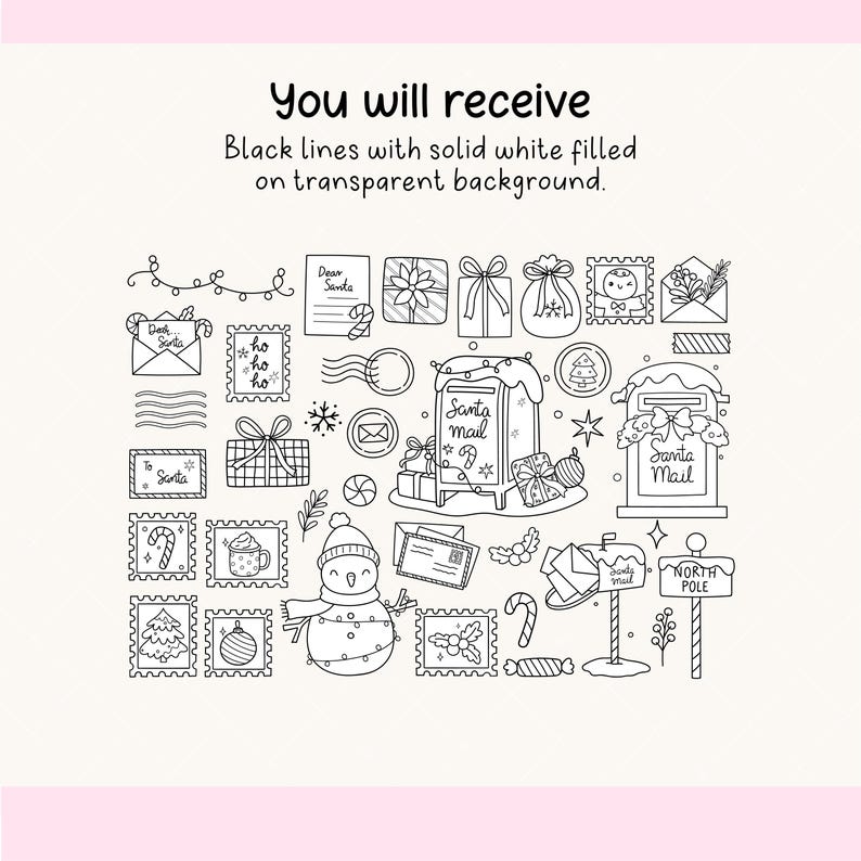 Santa Letter Digital Stamp, Christmas Stamp, Santa Mail Coloring ...