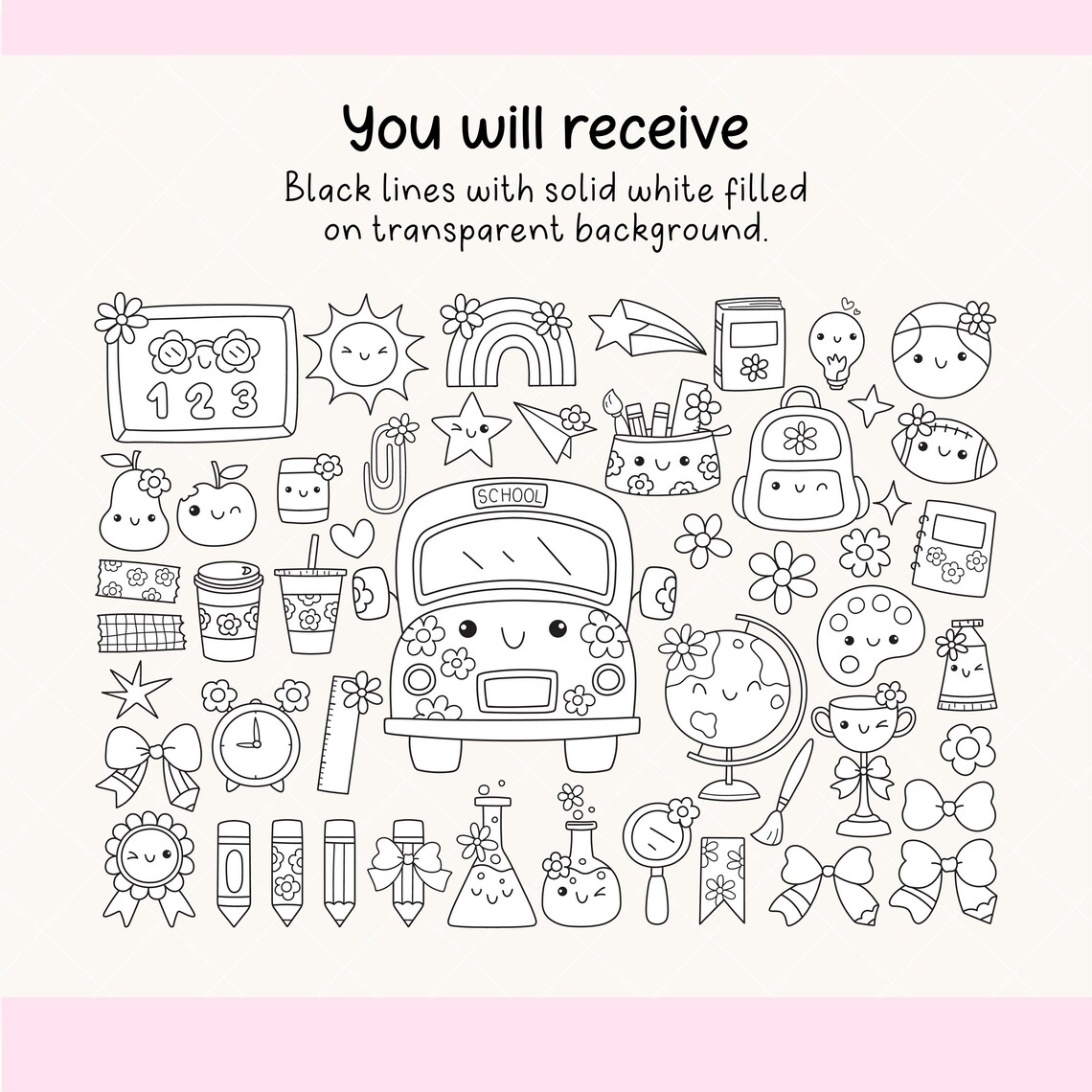 School Flower Digital Stamp Doodle Back to School Stamp Positive Vibe ...