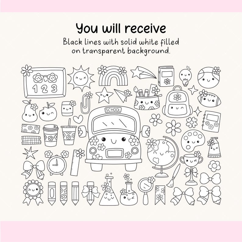 School Flower Digital Stamp Doodle Back to School Stamp Positive Vibe ...