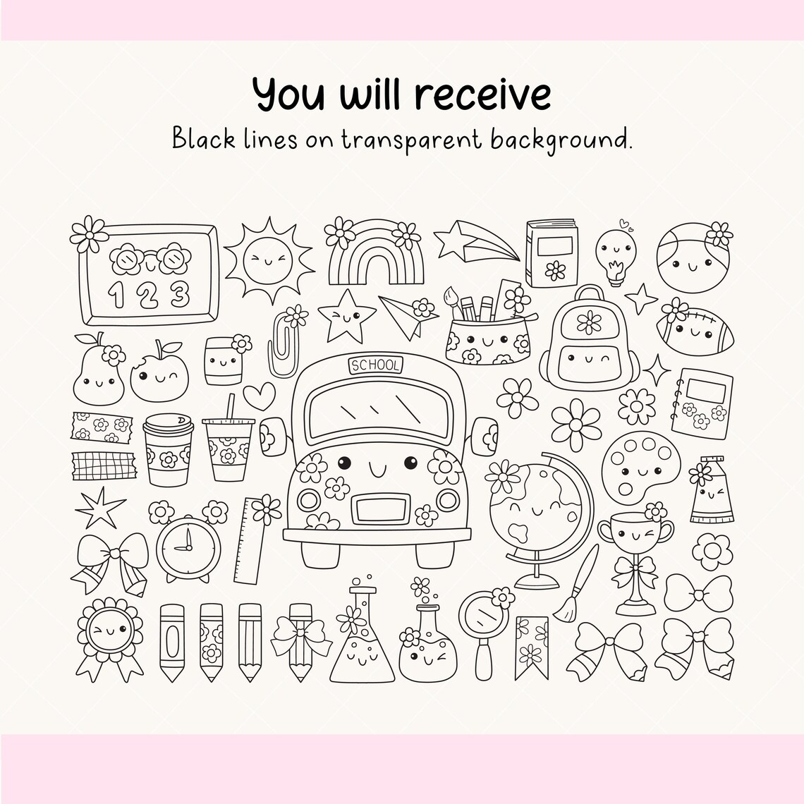 School Flower Digital Stamp Doodle Back to School Stamp Positive Vibe ...