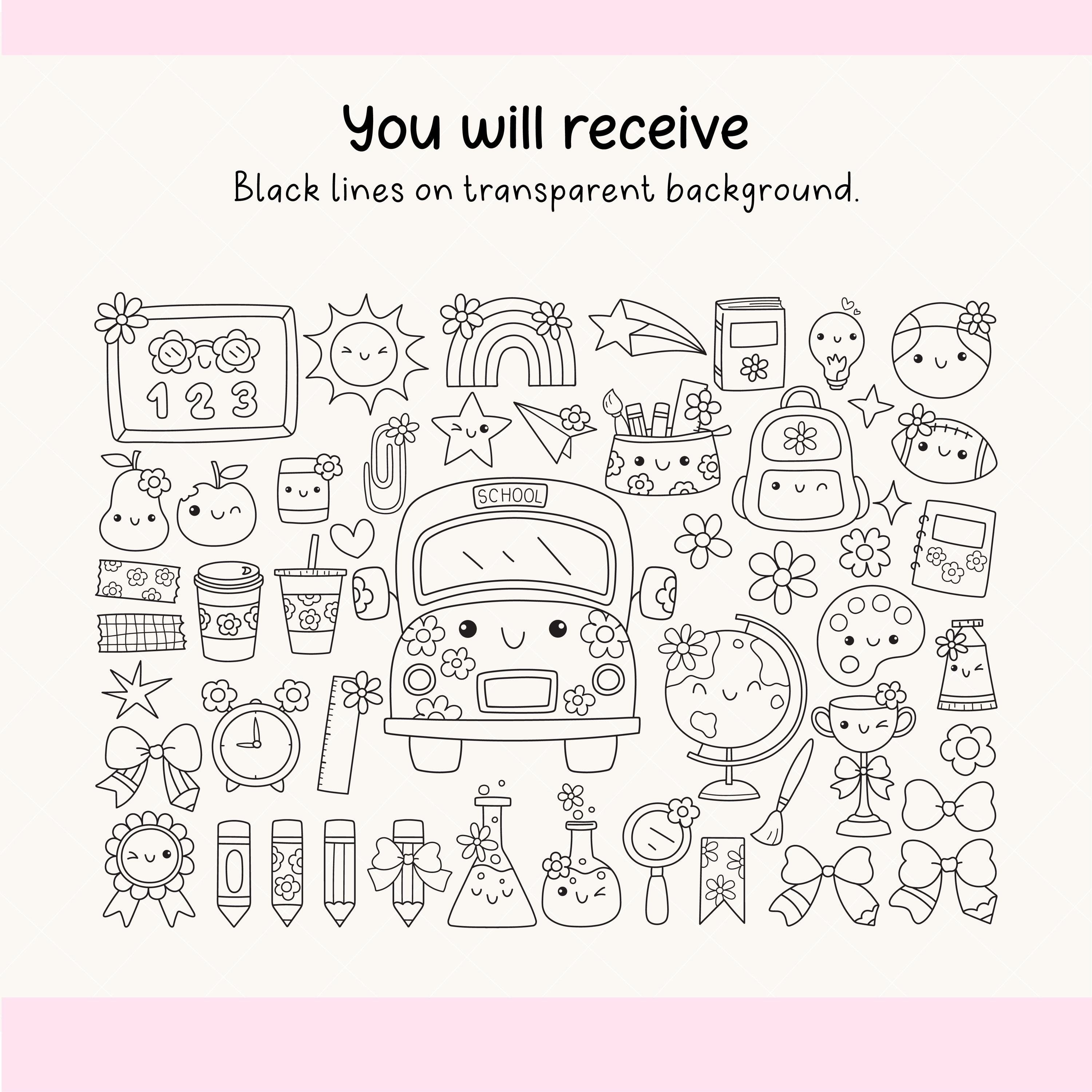 School Flower Digital Stamp Doodle Back to School Stamp Positive Vibe ...