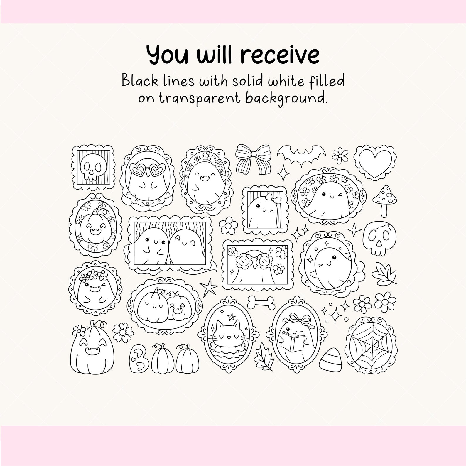 Ghost Frames Digital Stamp Halloween Coloring Png Doodle Ghost ...