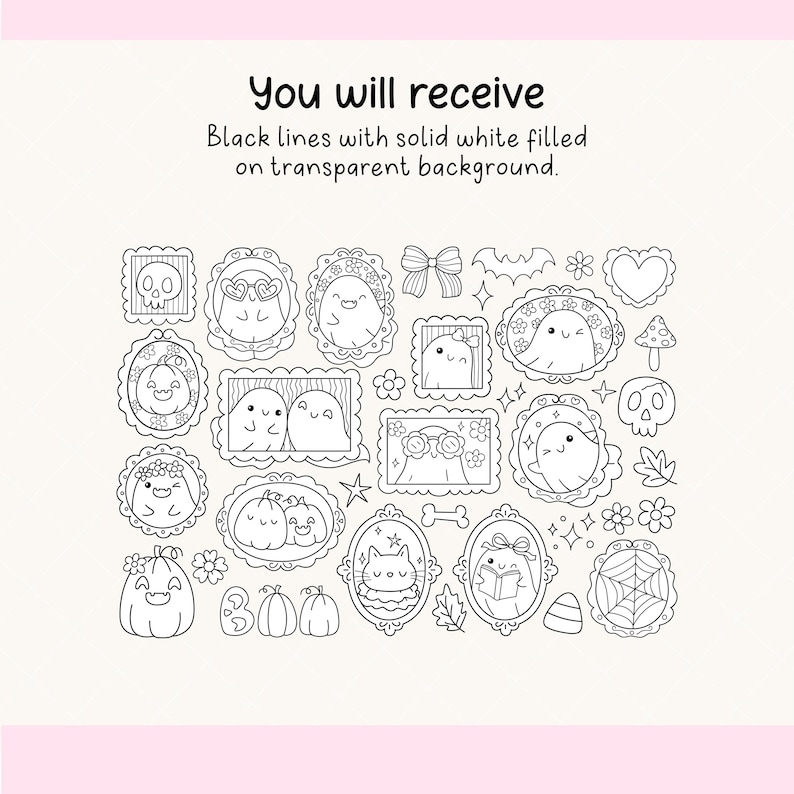 Ghost Frames Digital Stamp Halloween Coloring Png Doodle Ghost ...