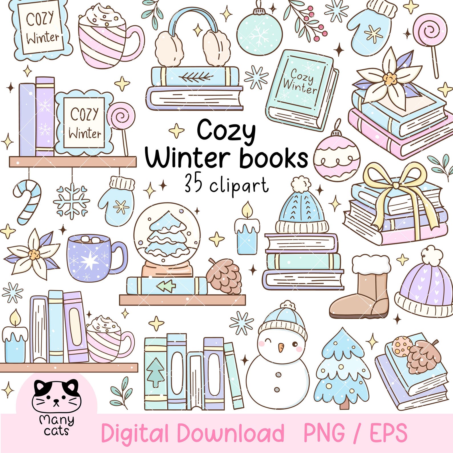 Winter Books Clipart, Christmas Bookish Png, Book Lover, Cute Bookshelf ...