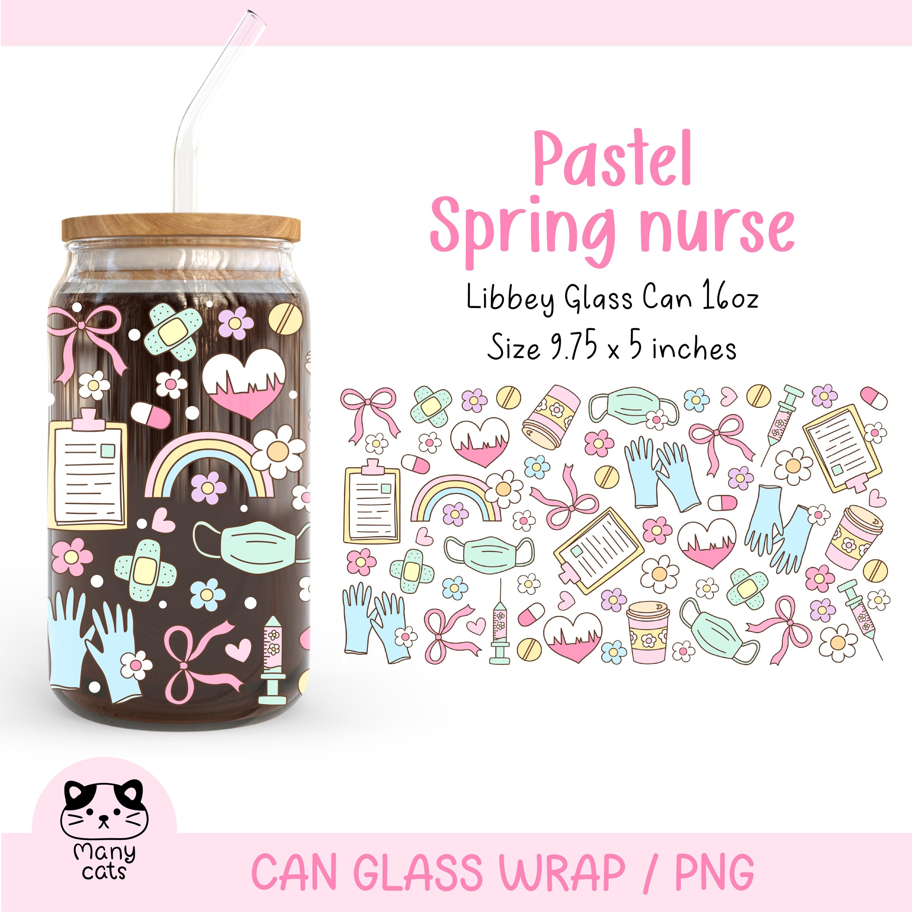Pastel Spring Nurse 16oz Libbey Glass Can Wrap Png Nurse Floral Libbey ...