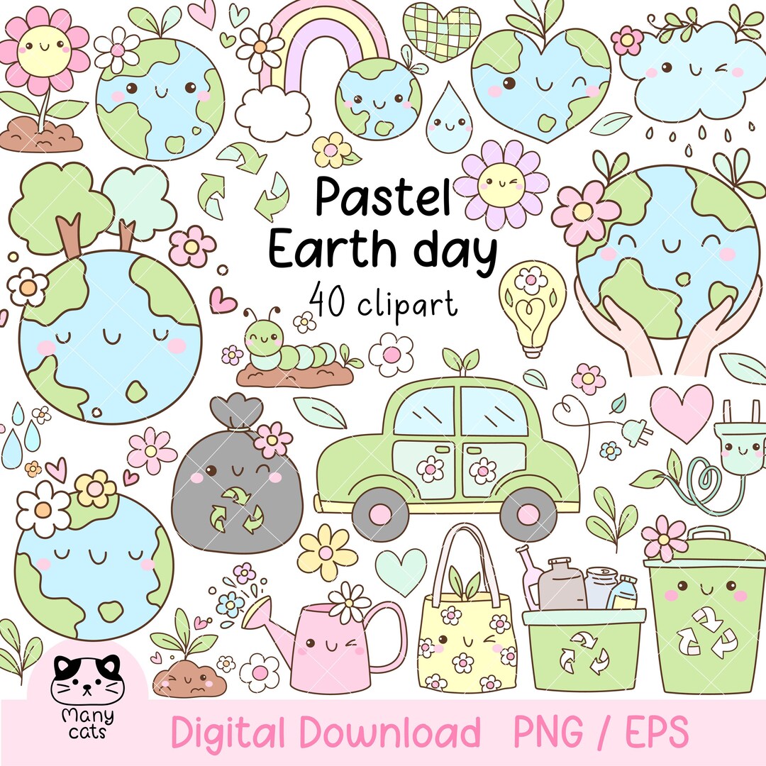 Pastel Earth Day Clipart Retro Earth Day Png Flower Power Positive ...