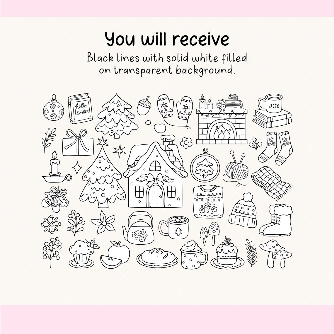 Winter Cottage Digital Stamp, Christmas Coloring, Winter Cottagecore ...