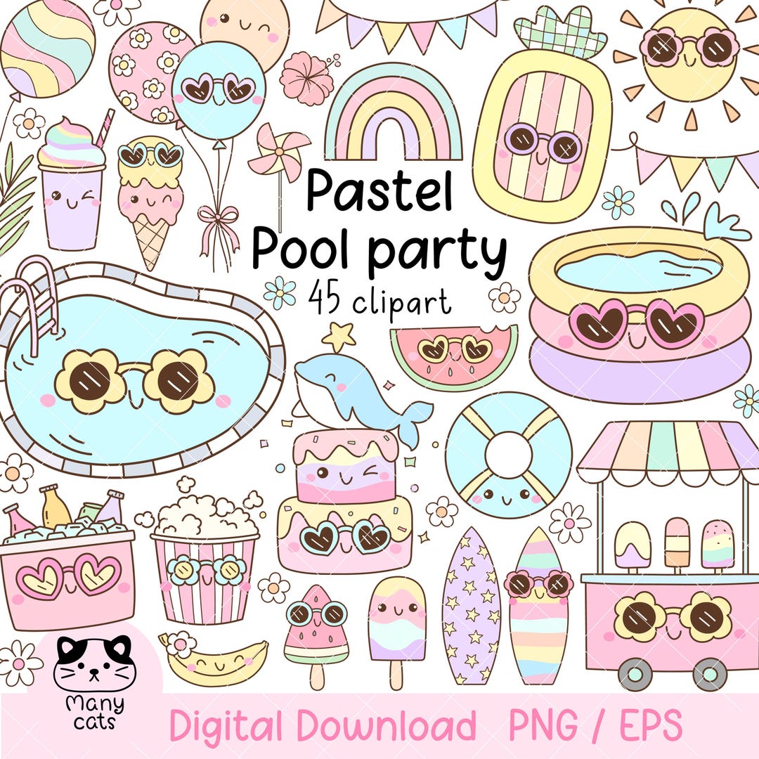 Pastel Pool Party Clipart Retro Groovry Summer Png Summer Vibes Png ...