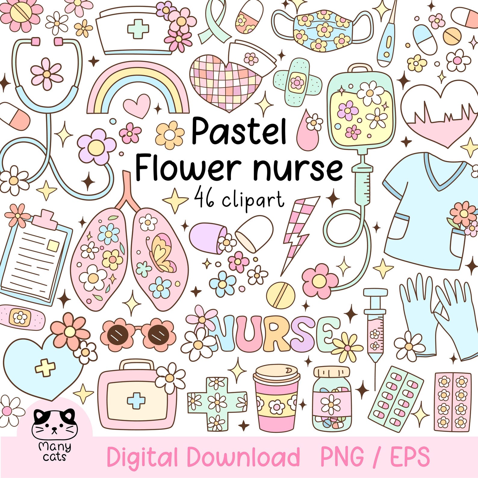 Flower Nurse Life Clipart Pastel Spring Nurse Png Medical Clipart ...