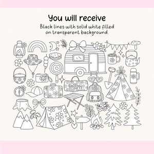 Girly Camping Digital Stamp Doodle Camping Colorig Travel Summer Camp ...