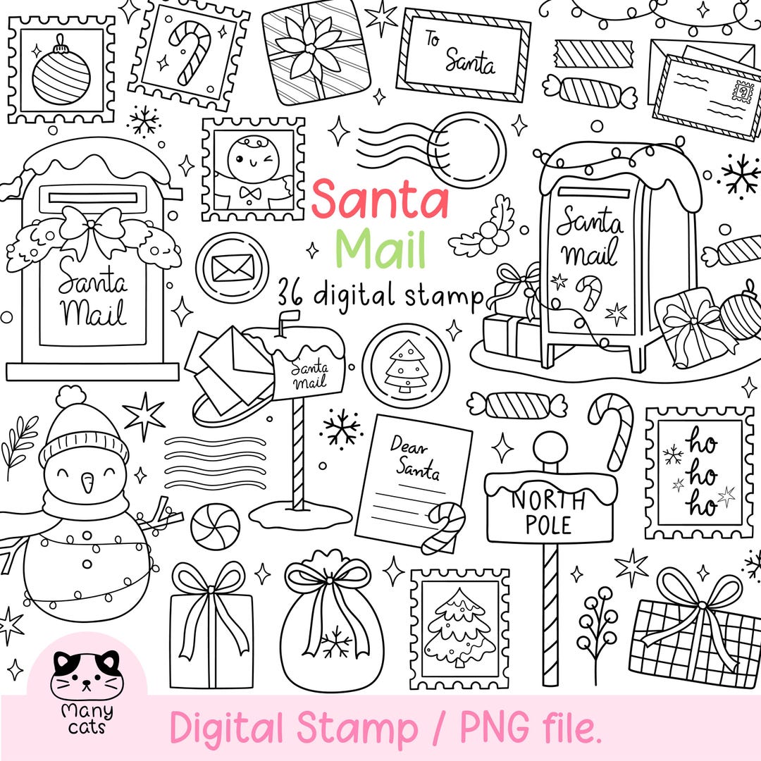 Santa Letter Digital Stamp, Christmas Stamp, Santa Mail Coloring ...