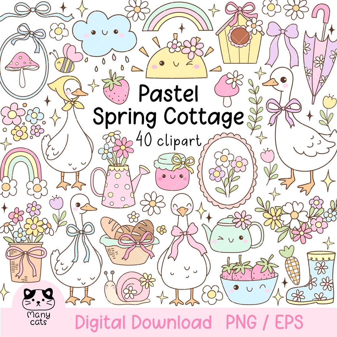 Pastel Spring Cottage Clipart Spring Clipart Silly Goose Clipart Retro ...