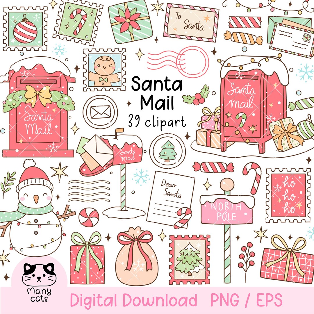 Santa Letter Clipart, Christmas Clipart, Santa Mail Clipart, Kawaii ...