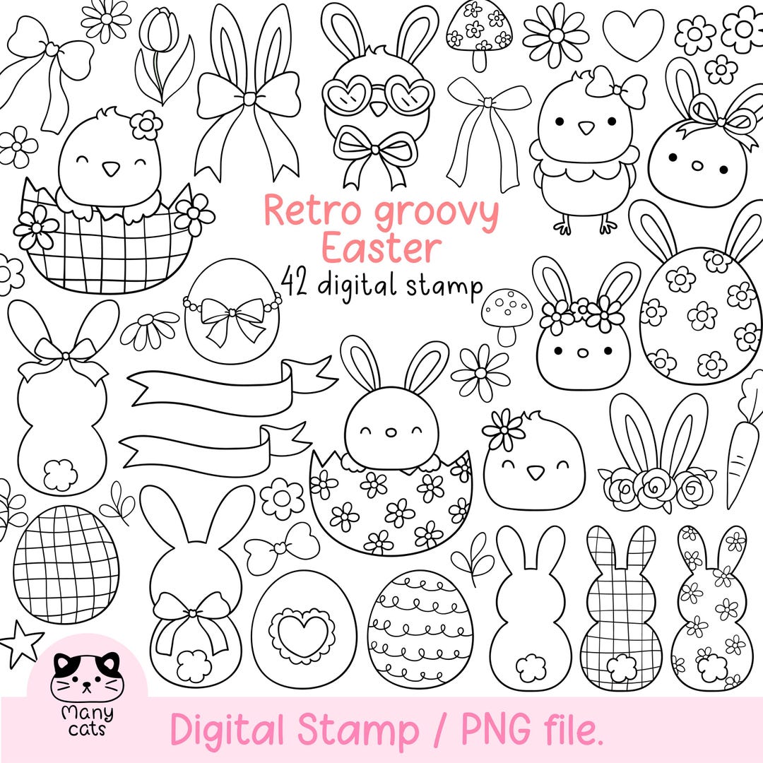 Doodle Groovy Easter Digital Stamp Retro Easter Stamp Spring Coloring ...