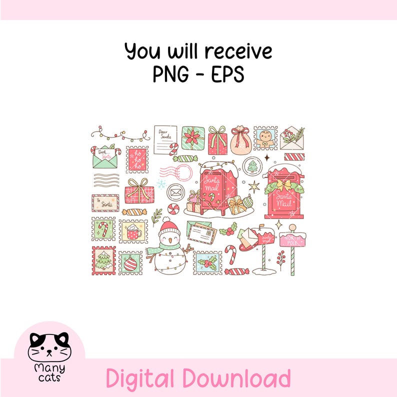 Santa Letter Clipart, Christmas Clipart, Santa Mail Clipart, Kawaii ...