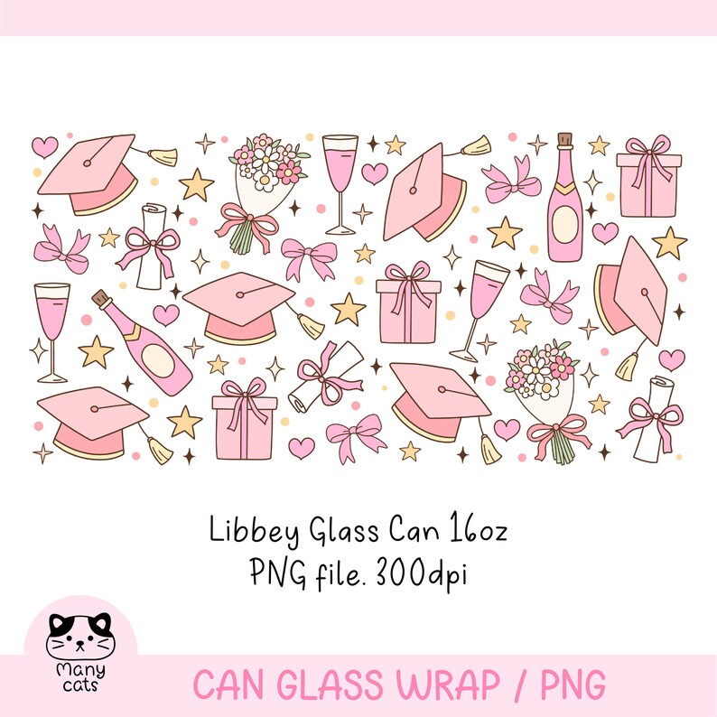 Girly Graduation 16 Oz Libbey Glass Can Wrap Png Pink Grad Libbey Glass ...