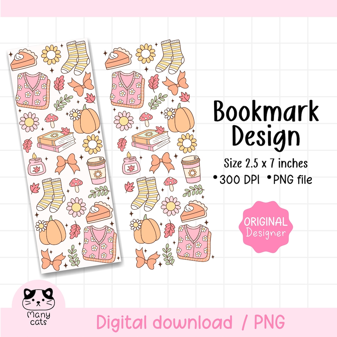 Doodle Girly Autumn Bookmark Png Coquette Autumn Bookmarks Digital ...
