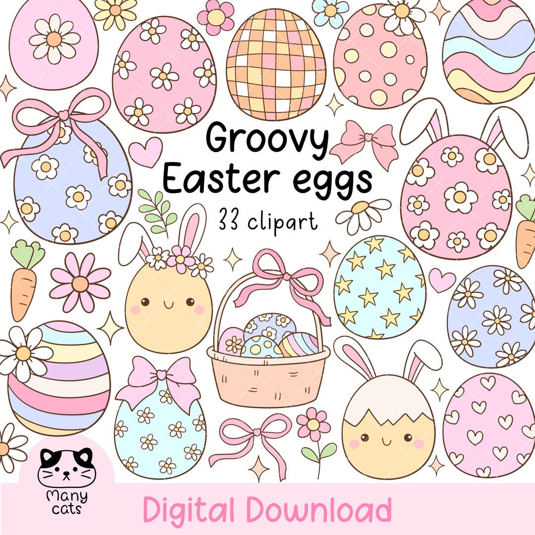Pastel Groovy Easter Eggs Clipart Coquette Eggs Png Spring Png Retro ...