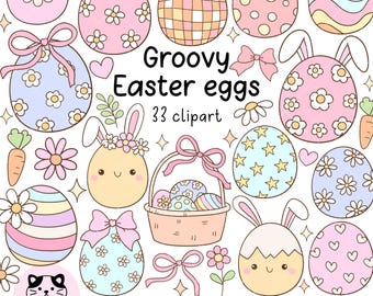 Retro Groovy Easter Clipart Hippie Clipart Spring Garden Clipart Pastel ...