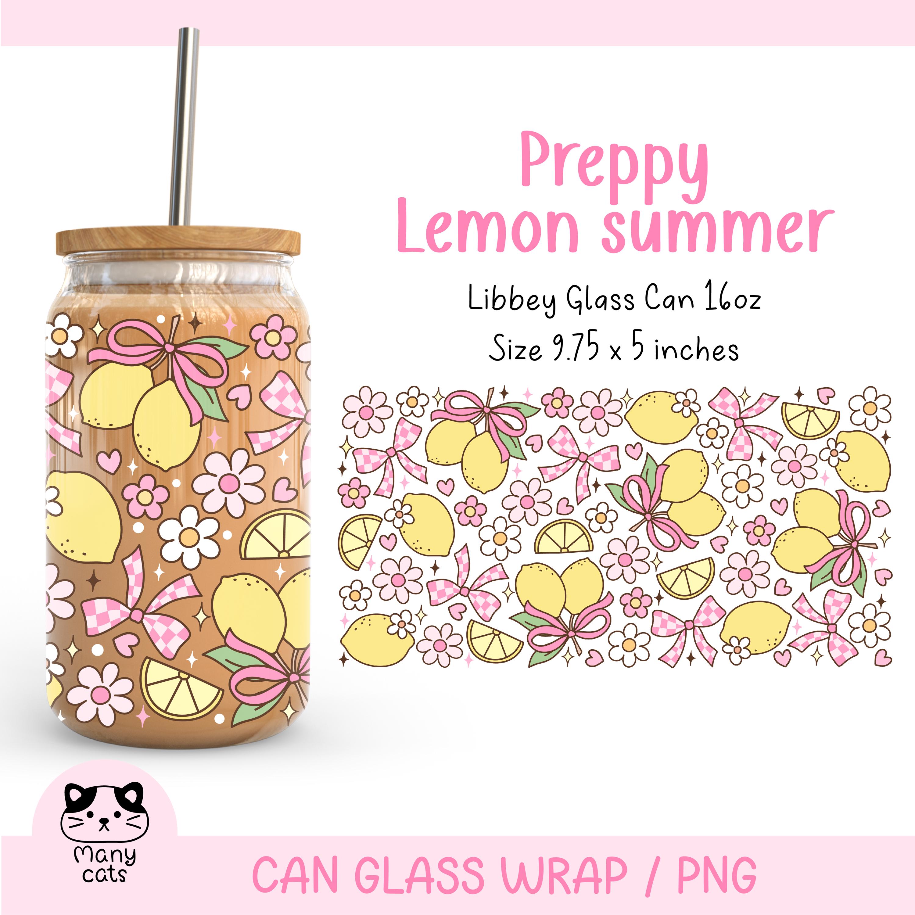 Preppy Lemon Summer 16 Oz Libbey Glass Can Wrap Png Floral Lemon Bow ...