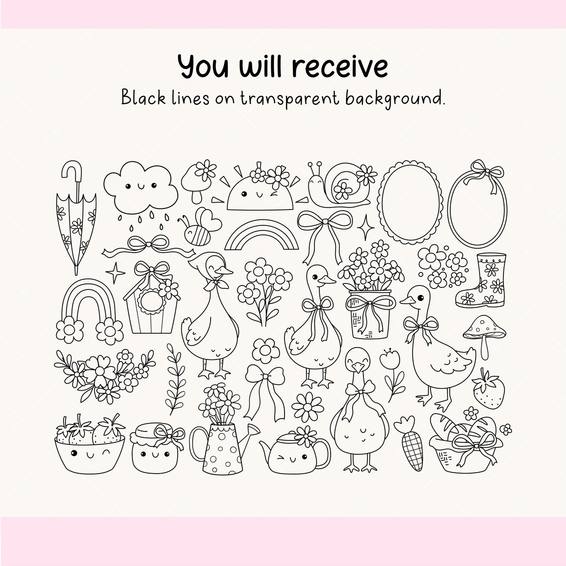 Doodle Spring Cottage Digital Stamp Spring Coloring Png Silly Goose ...