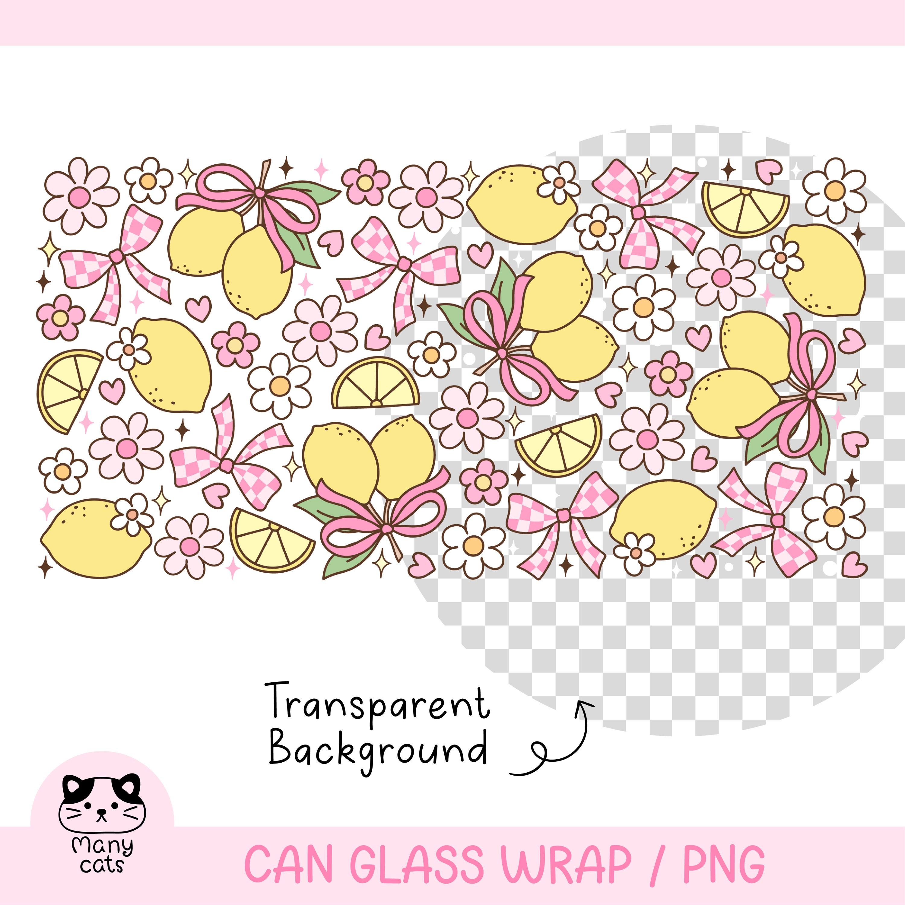 Preppy Lemon Summer 16 Oz Libbey Glass Can Wrap Png Floral Lemon Bow ...