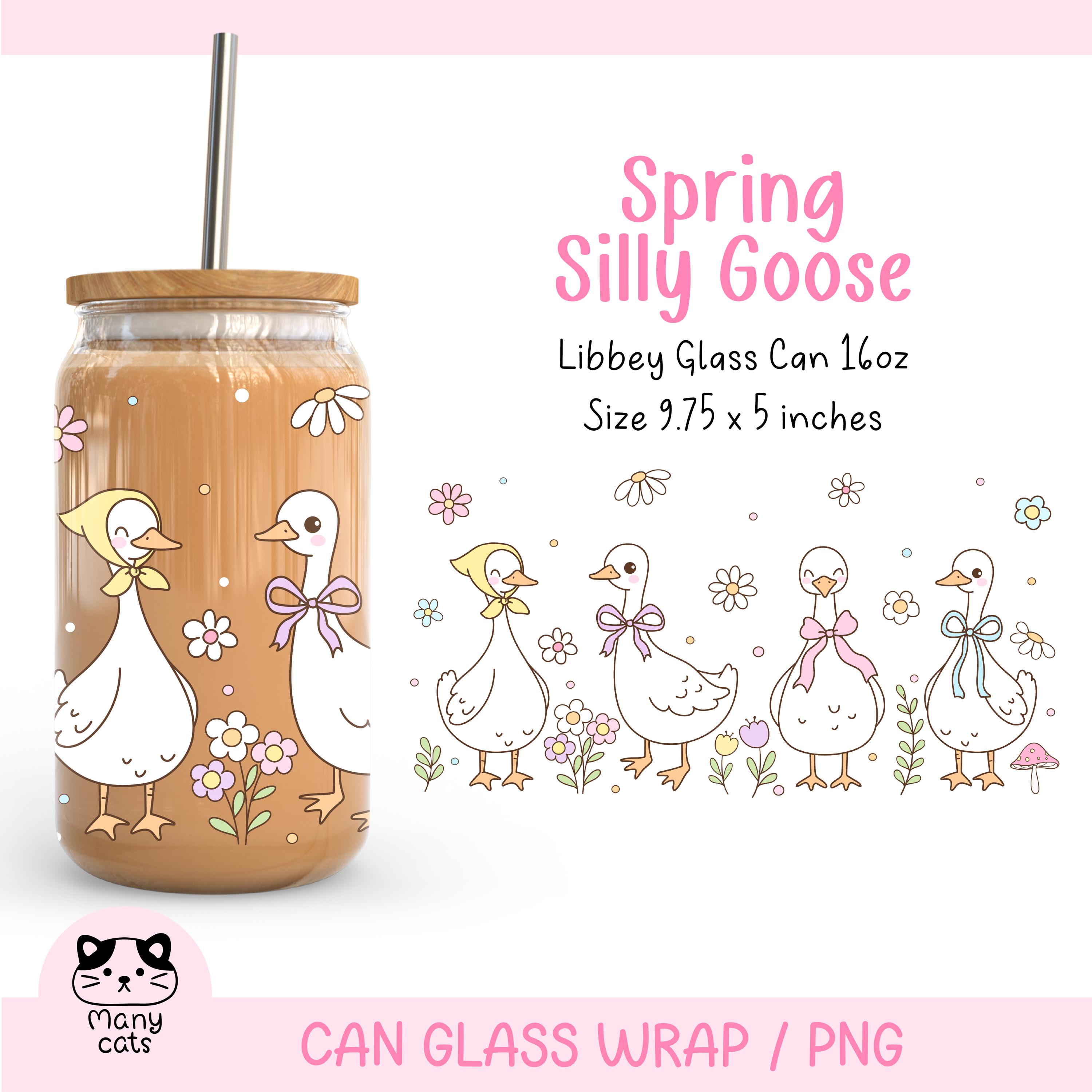 Spring Silly Goose 16oz Libbey Glass Can Wrap Png Cottage Goose Glass ...