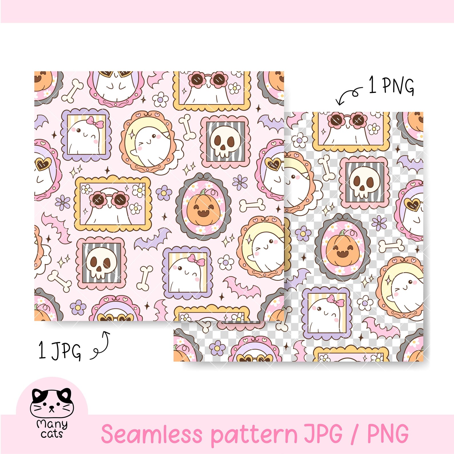 Ghost Frames Seamless Pattern Trendy Spooky Frames Seamless Cute Ghost ...