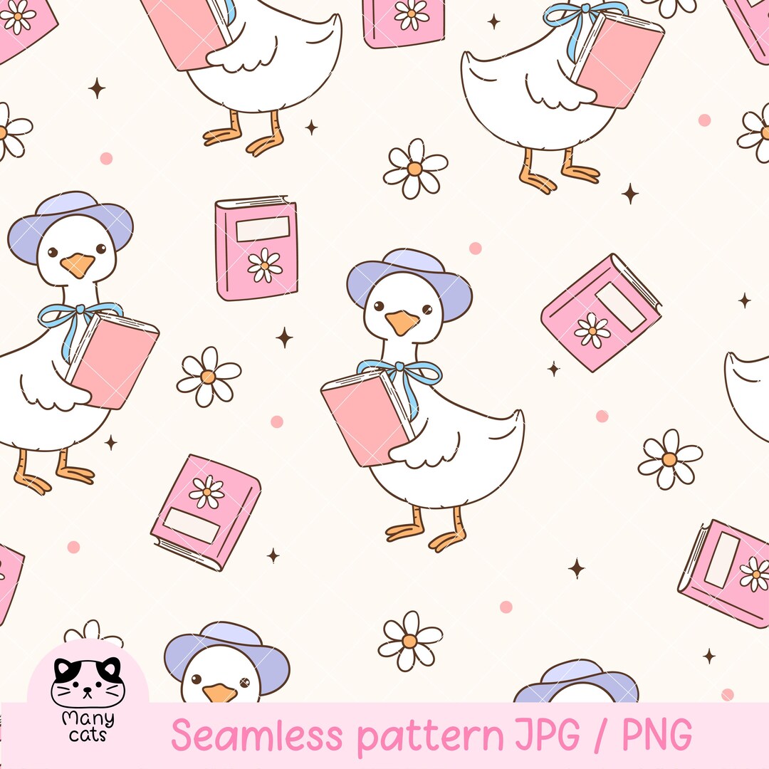 Silly Goose Book Club Seamless Pattern Cottagecore Spring Pattern Goose ...
