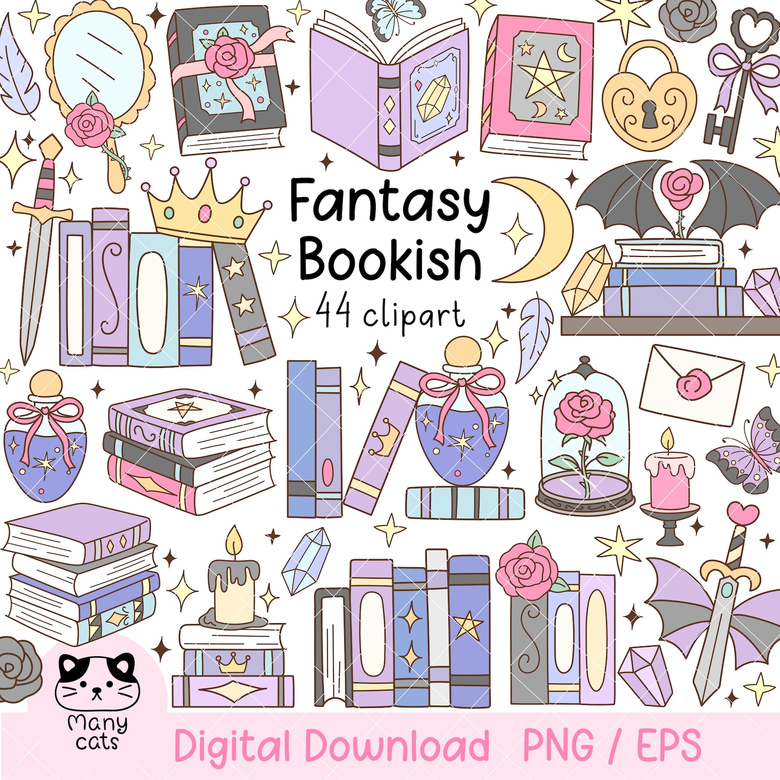 Fantasy Bookish Clipart Romantasy Png Fantasy Reader Png Dragon Fantasy ...