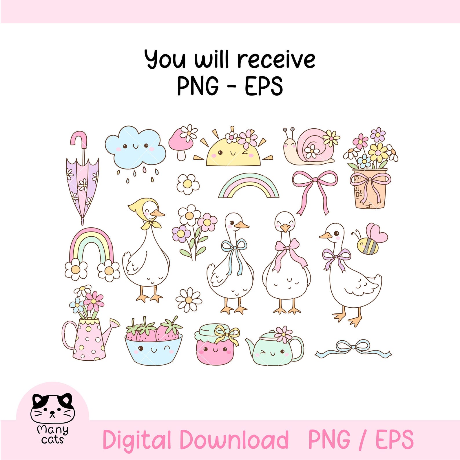 Pastel Spring Cottage Clipart Spring Clipart Silly Goose Clipart Retro ...